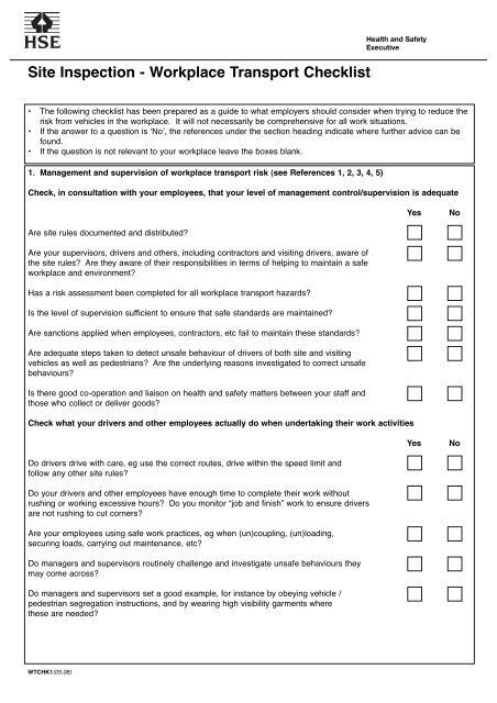 Workplace transport checklist - HSE