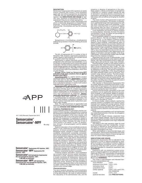 Sensorcaine® Sensorcaine®-MPF - APP Pharmaceuticals