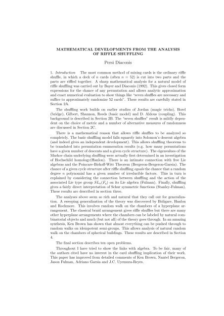 Persi Diaconis - Department of Statistics - Stanford University