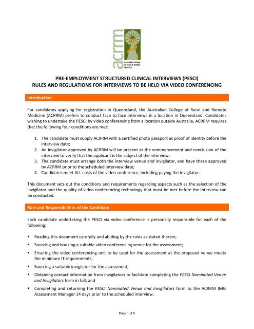 PESCI Video Conference Rules and Regulations 2011 - Australian ...