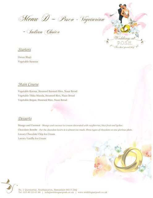 Menu D – Pesco - Vegetarian - Weddings at POSH