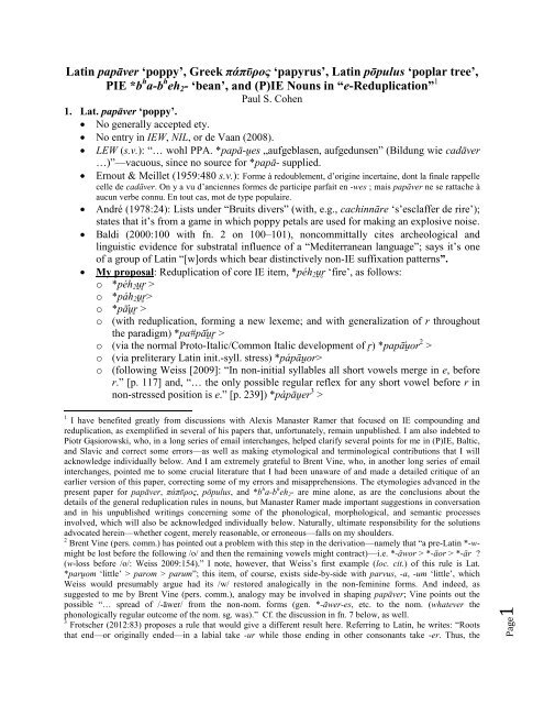 handout - Etymology and the European Lexicon