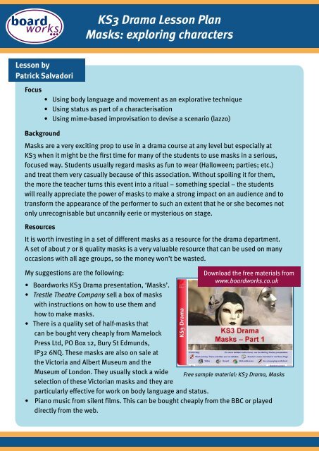 KS3 Drama Lesson Plan Masks: exploring characters - Boardworks
