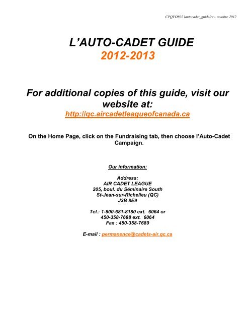 L'auto-cadet guide 2012-2013 - Ligue des cadets de l'air