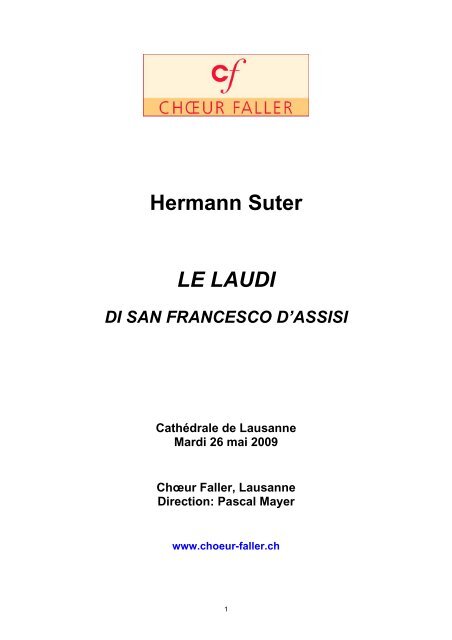 Le Laudi di San Francesco d'Assisi - Choeur Faller de Lausanne