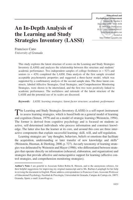 An In-Depth Analysis of the Learning and Study Strategies Inventory ...