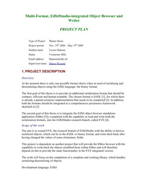 projectplan - Chair of Software Engineering