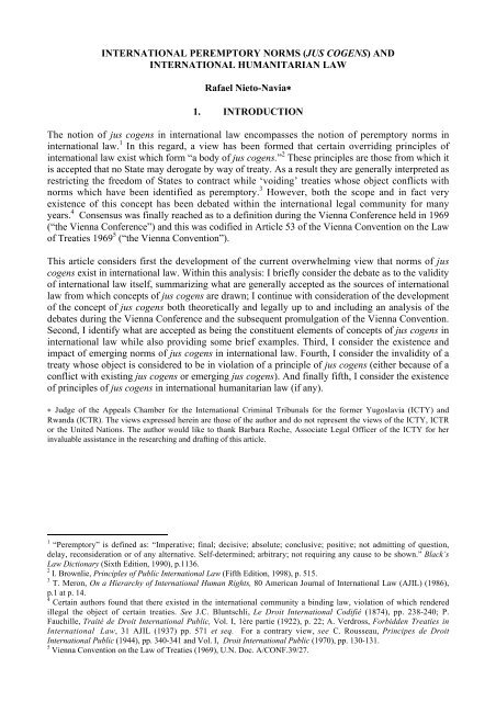 INTERNATIONAL PEREMPTORY NORMS (JUS COGENS) AND ...