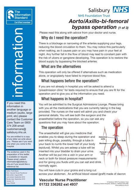 Aorto/Axilla Bi-femoral Bypass - ICID - Salisbury NHS Foundation Trust