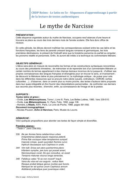 Le Mythe De Narcisse Texte | Le Télégraphe