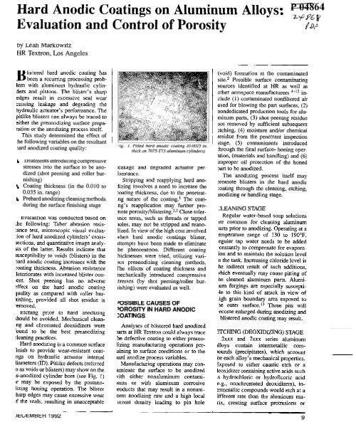 Hard Anodic Coatings on Aluminum Alloys: Evaluation ... - infoHouse