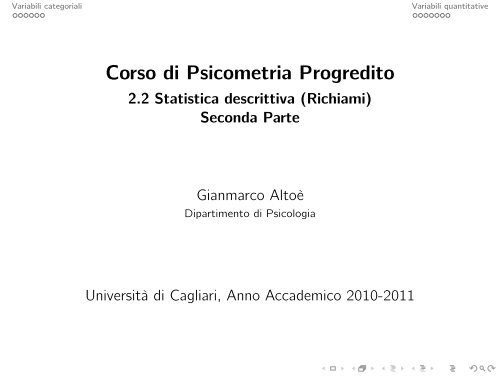2.2 Statistica descrittiva (Richiami) Seconda Parte