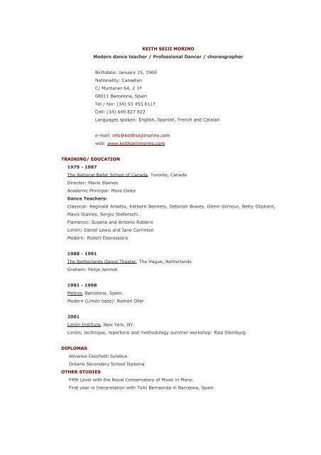 KEITH SEIJI MORINO Modern dance teacher / Professional Dancer ...