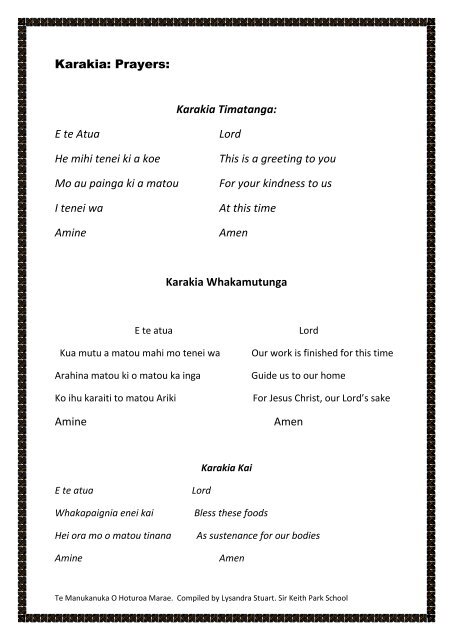 Karakia: Prayers: Karakia Timatanga: E te Atua ... - ClickSpecialEdNZ