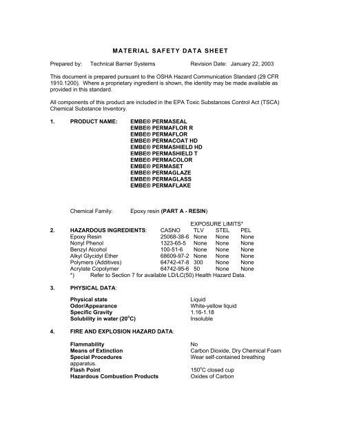 MATERIAL SAFETY DATA SHEET - Northland Construction Supplies