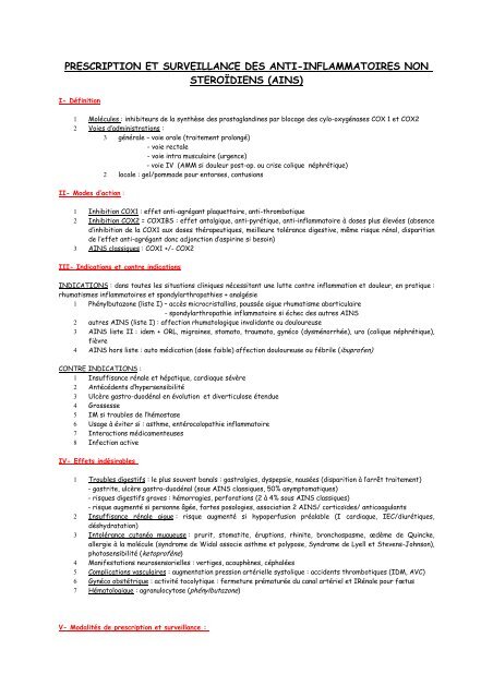 Prescription et surveillance des anti-inflammatoires non stéroïdiens ...