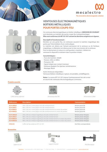 VENTOUSES ÉLECTROMAGNÉTIQUES BOÎTIERS ... - Mecalectro