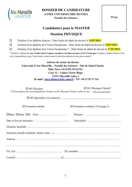 Dossier de candidature - IUT Aix-Marseille