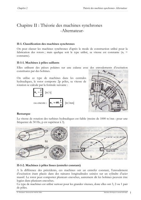 Chapitre II : Théorie des machines synchrones -Alternateur-