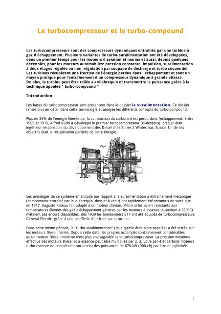 Le turbocompresseur et le turbo-compound