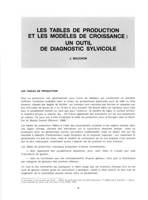Tables de production et modèles de croissance : outil