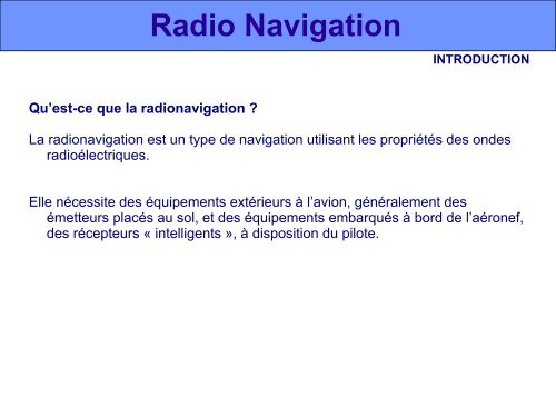 La radio-navigation pour les nuls