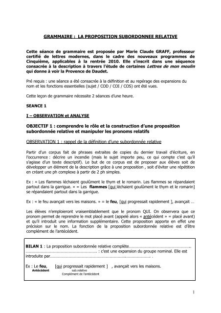 Donnez la fonction des propositions subordonnées 4ème Français