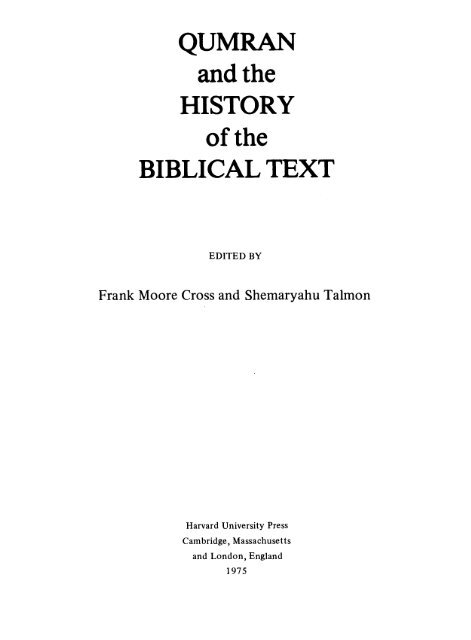 Qumran and the History of the Biblical Text