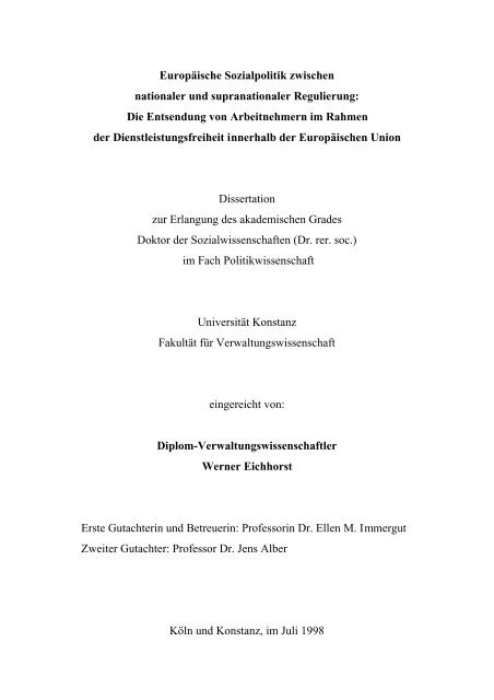 Europäische Sozialpolitik zwischen nationaler und supranationaler ... Europäische Sozialpolitik zwischen nationaler und supranationaler ...