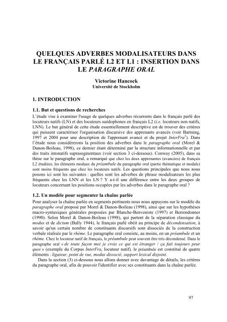 quelques adverbes modalisateurs dans le français parlé l2