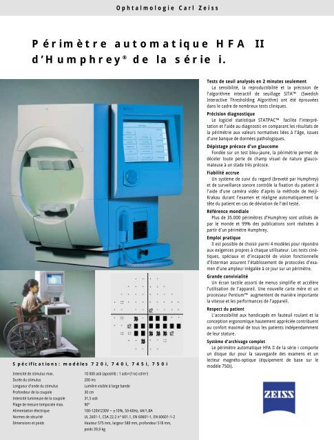 Périmètre automatique HFA II d'Humphrey® de la ... - Carl Zeiss SAS