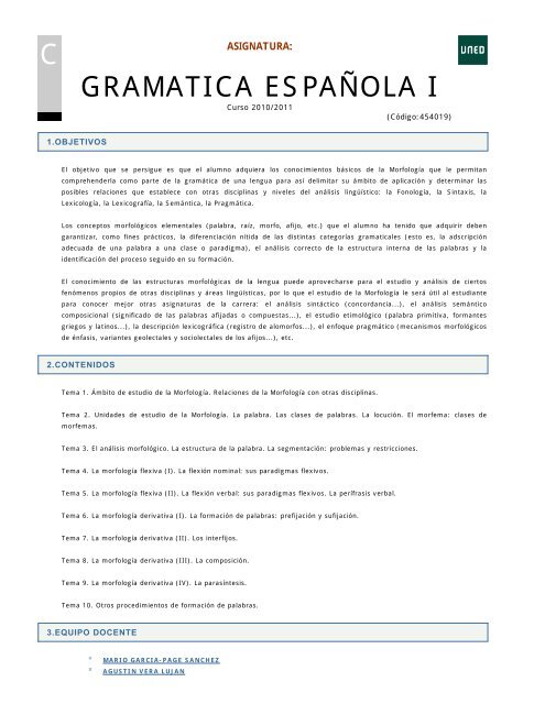 C GRAMATICA ESPAÑOLA I