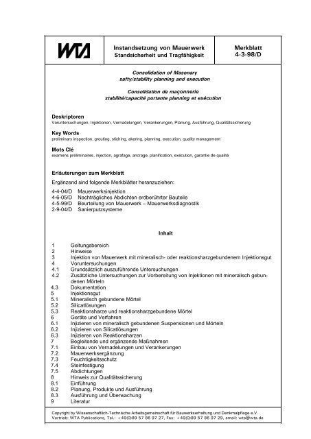 Instandsetzung von Mauerwerk Merkblatt 4-3-98/D - WTA