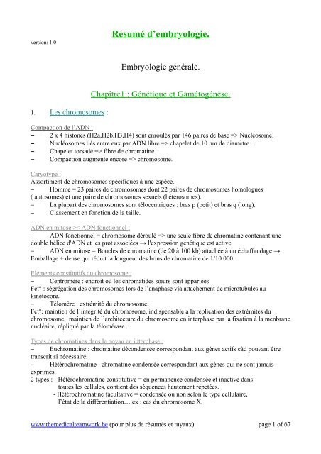 Embryologie resume v1.0 - TMT - The Medical Teamwork