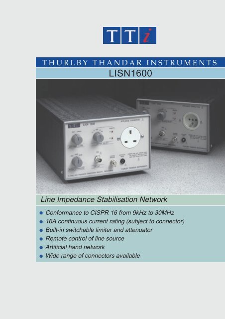 LISN1600 Line Impedance Stabilisation Network - Colour ... - TTi