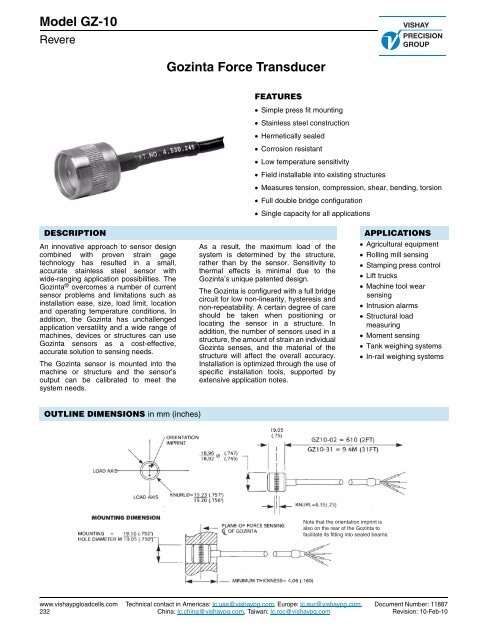 Gozinta Force Transducer Model GZ-10