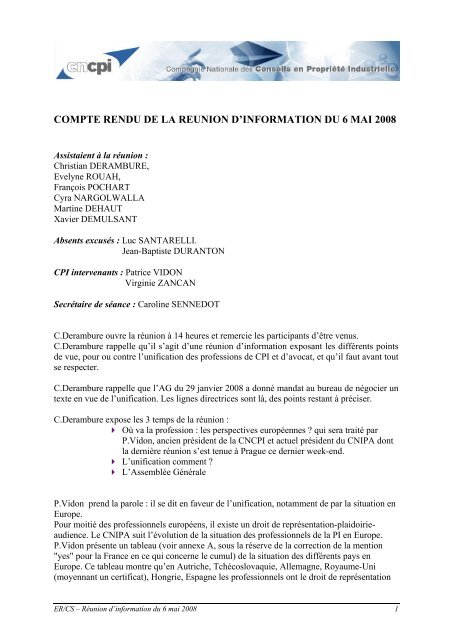 Compte-rendu de la réunion d'information ouverte