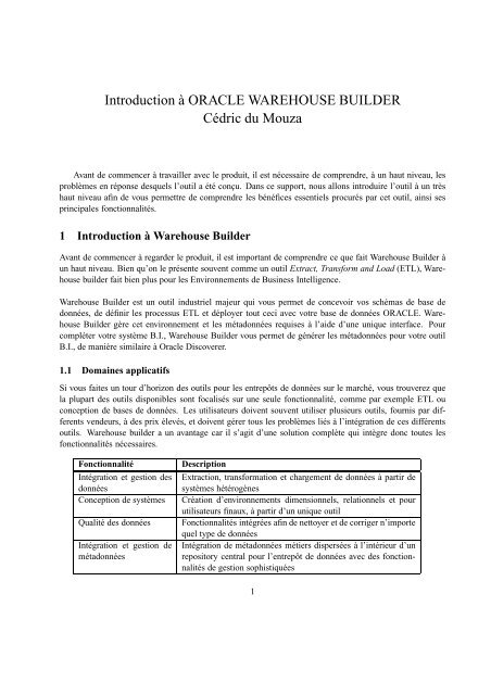 Introduction à ORACLE WAREHOUSE BUILDER ... - Cedric - Cnam