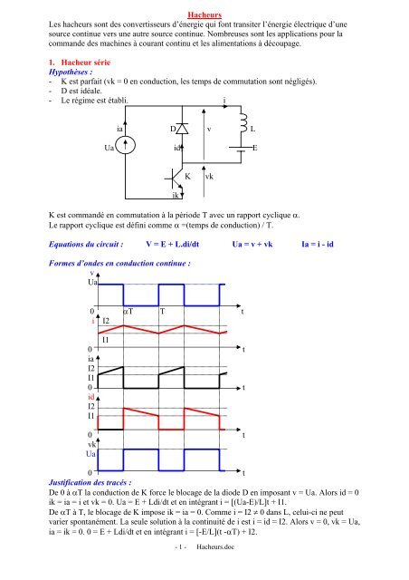 Hacheurs Les hacheurs sont des convertisseurs d'énergie qui font ...