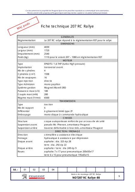 Fiche Technique 207 Rc