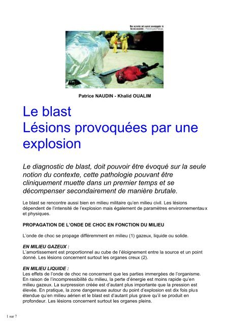 Le blast Lésions provoquées par une explosion - Urgence Pratique