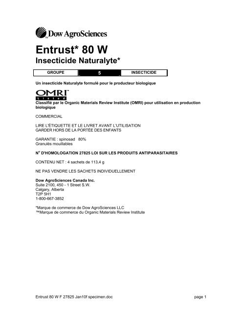 Entrust* 80 W Insecticide Naturalyte