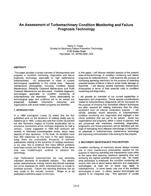 An Assessment of Turbomachinery Condition Monitoring and Failure ...