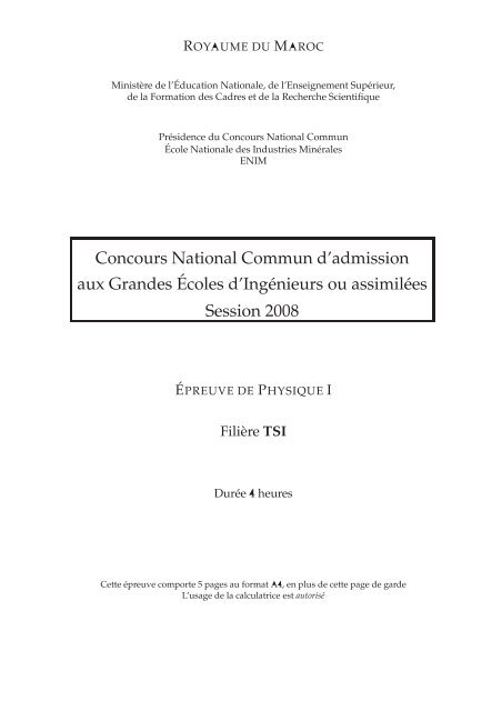 Concours National Commun d'admission aux Grandes´Ecoles d'Ing ...