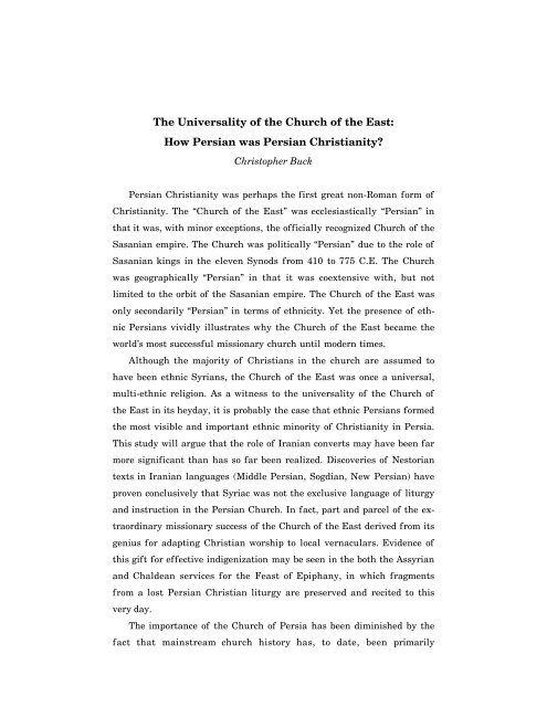 The Universality of the Church of the East - Dr. Christopher Buck