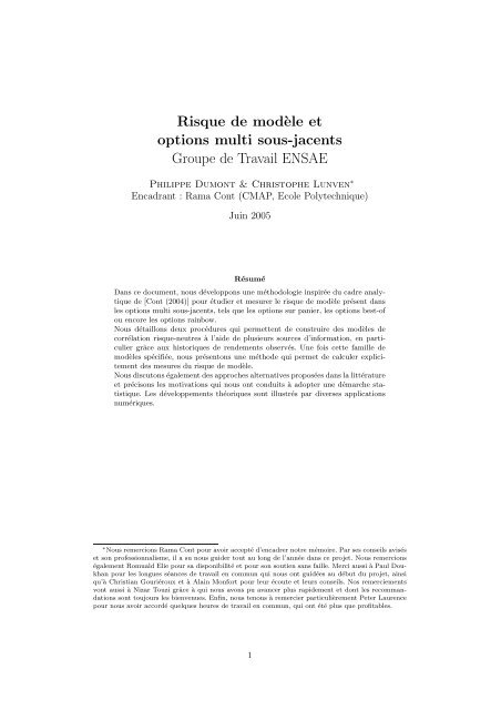 Risque de modèle et options multi sous-jacent - Jean-Paul Laurent ...