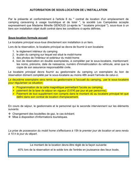 AUTORISATION DE SOUS-LOCATION DE L'INSTALLATION Par la ... AUTORISATION DE SOUS-LOCATION DE L'INSTALLATION Par la ...