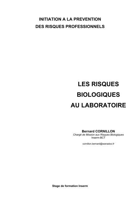 LES RISQUES BIOLOGIQUES AU LABORATOIRE - CNRS