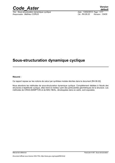 [R4.06.03] Sous-structuration dynamique cyclique - Code_Aster