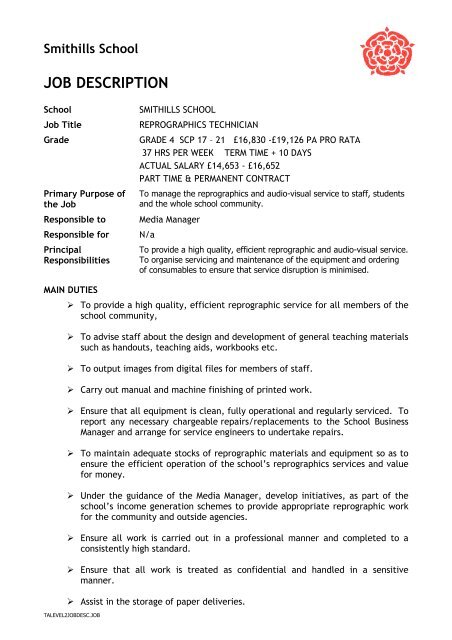 JOB DESCRIPTION - Smithills School